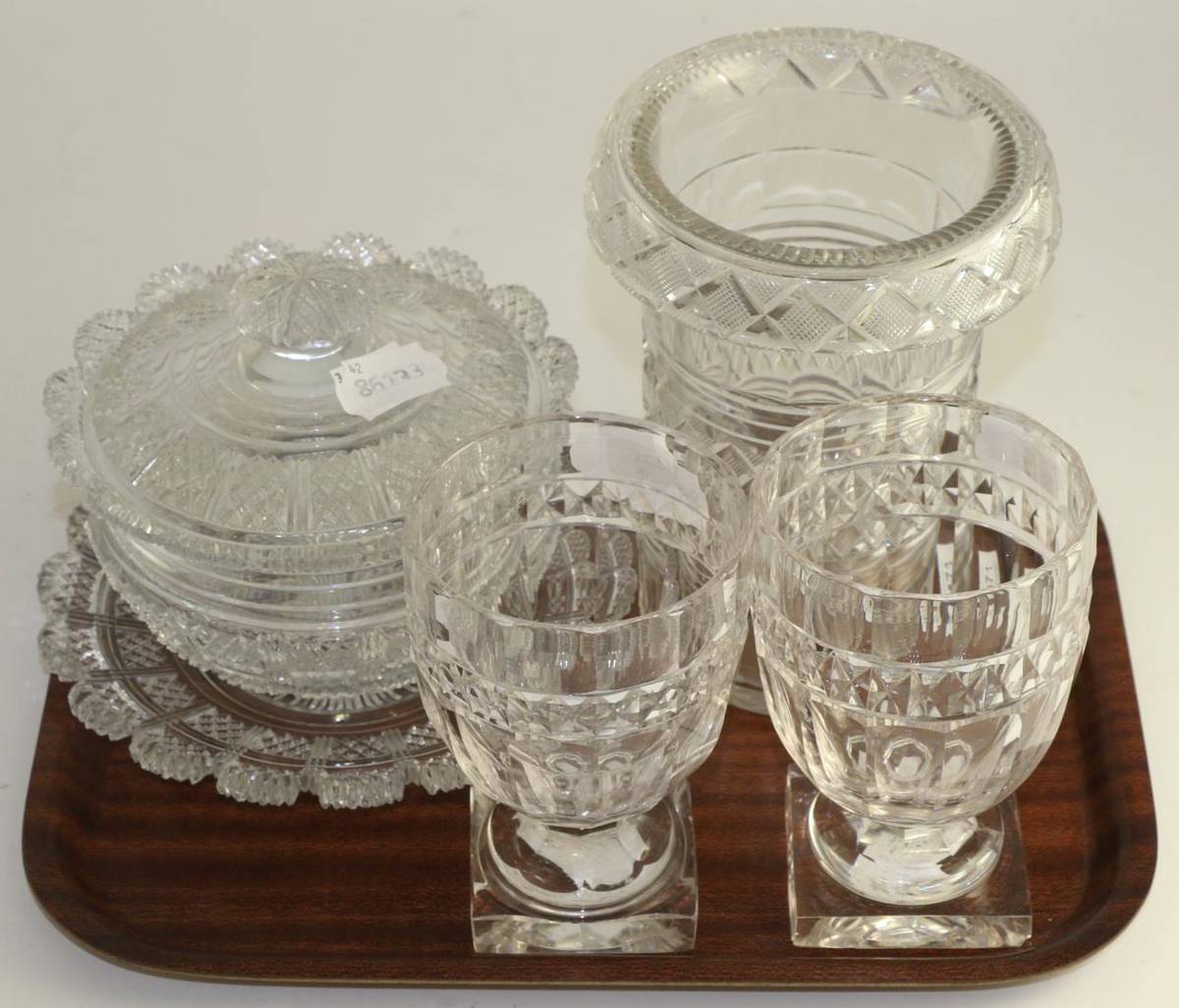 Lot 471 - A cut glass bowl, cover and stand, early