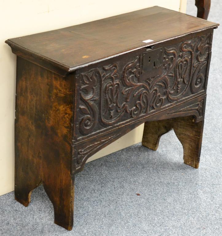 Lot 1413 - A Late 17th Century Oak Coffer, hinged lid,
