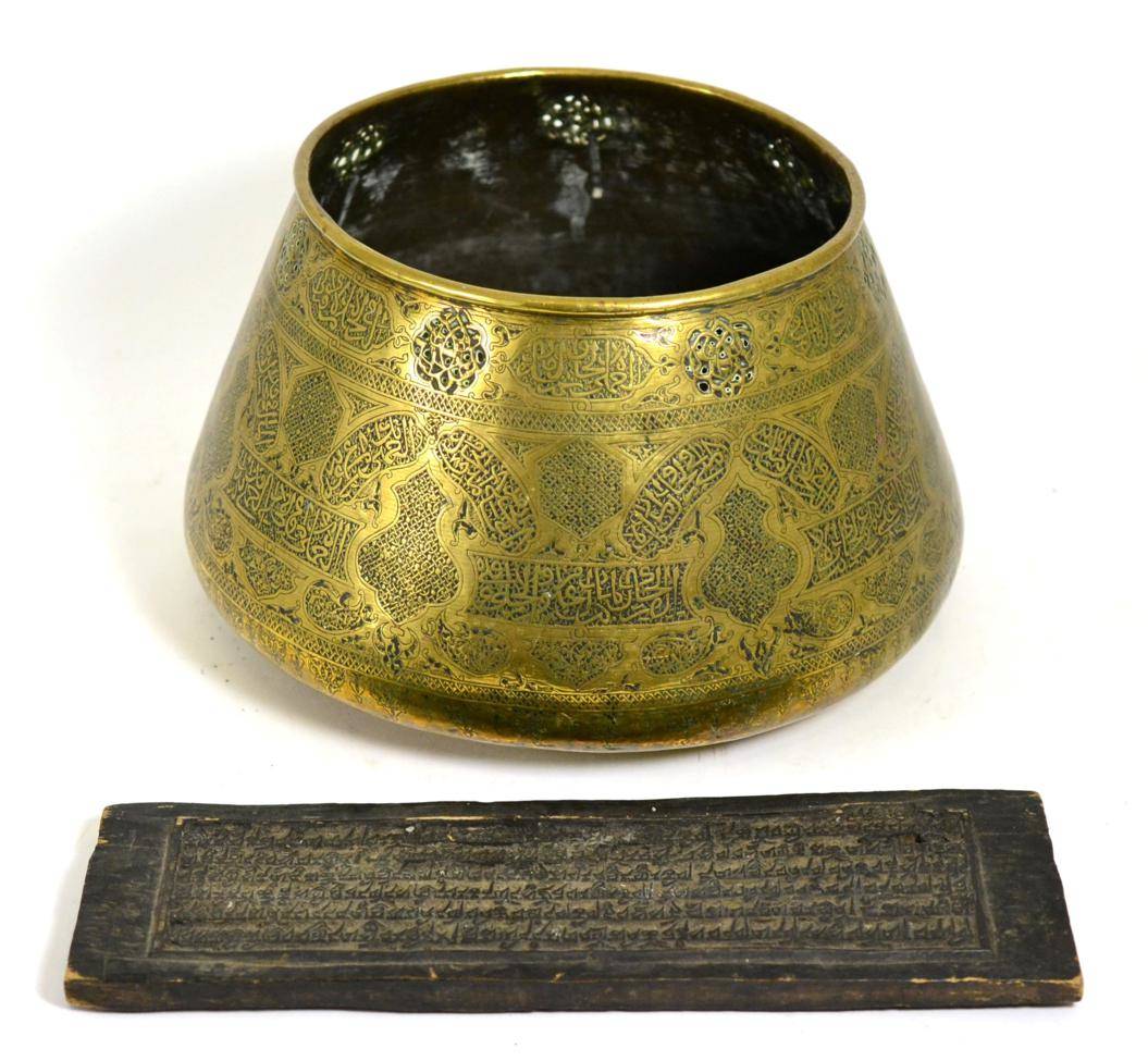 Lot 485 - A Persian Brass Cache Pot, of conical form,
