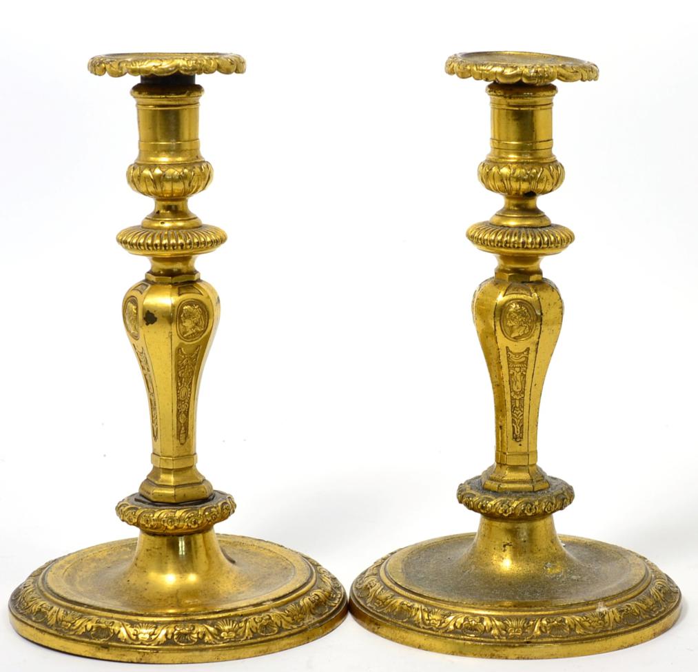 Lot 449 - A Pair of Bronze Candlesticks, in Louis XIV