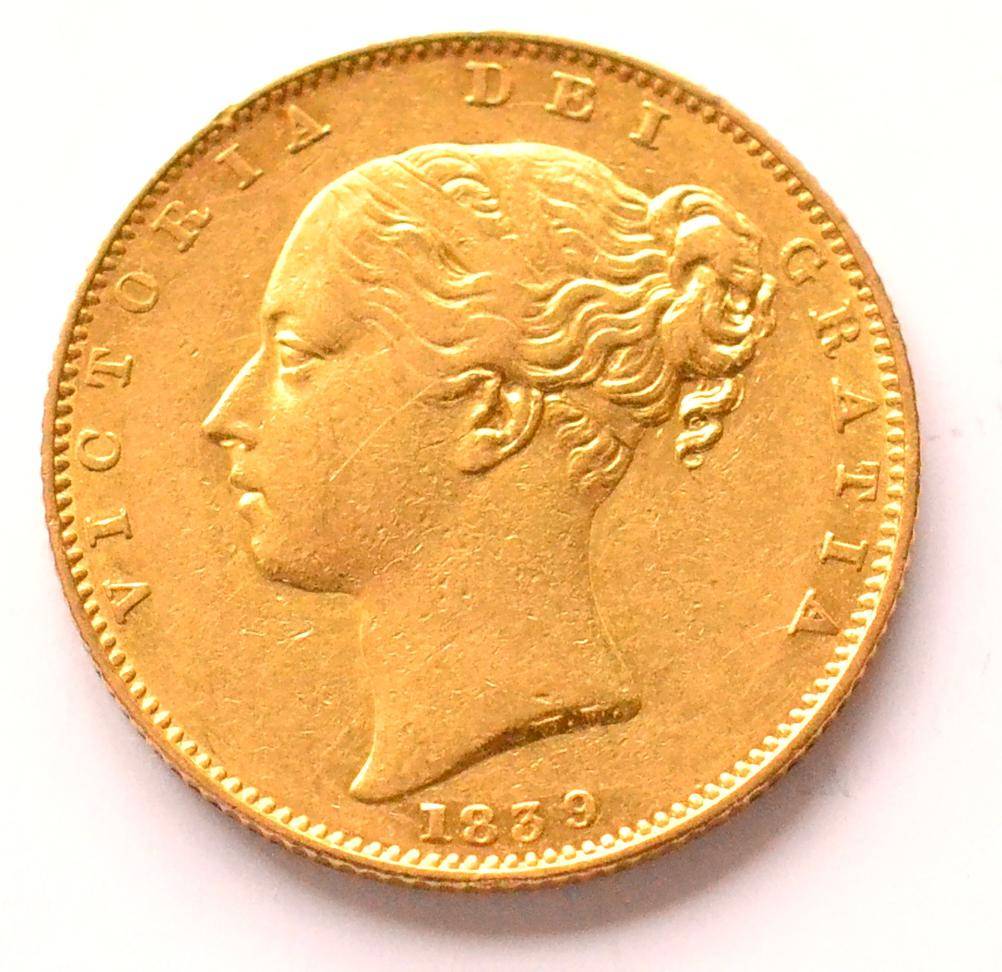 Lot 141 - Victoria, Sovereign 1839, shieldback, first