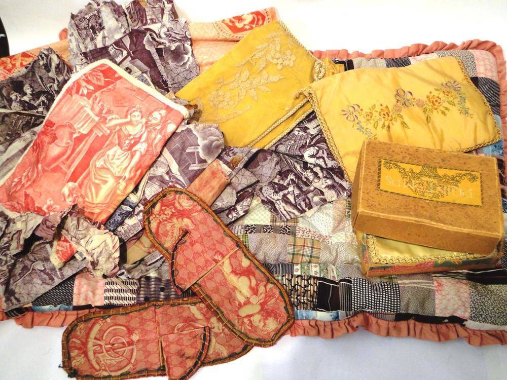 Lot 1025 - Patchwork Crib Quilt, Toile de Jouy fabric