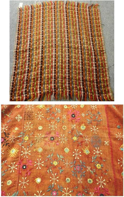 Lot 1227 - A Phulkari Shawl, the rust cotton ground