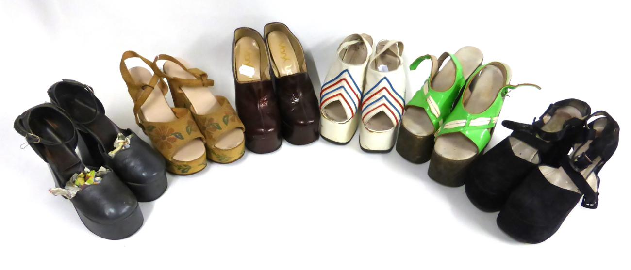 Lot 2043 - Six Pairs of Circa 1970's Platform Shoes