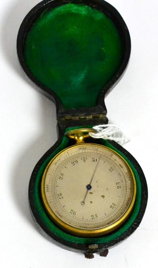Lot 345 - A gilt brass cased aneroid pocket barometer,