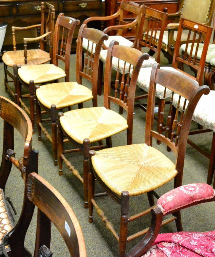 Lot 1302 - A set of four French spindle back rush