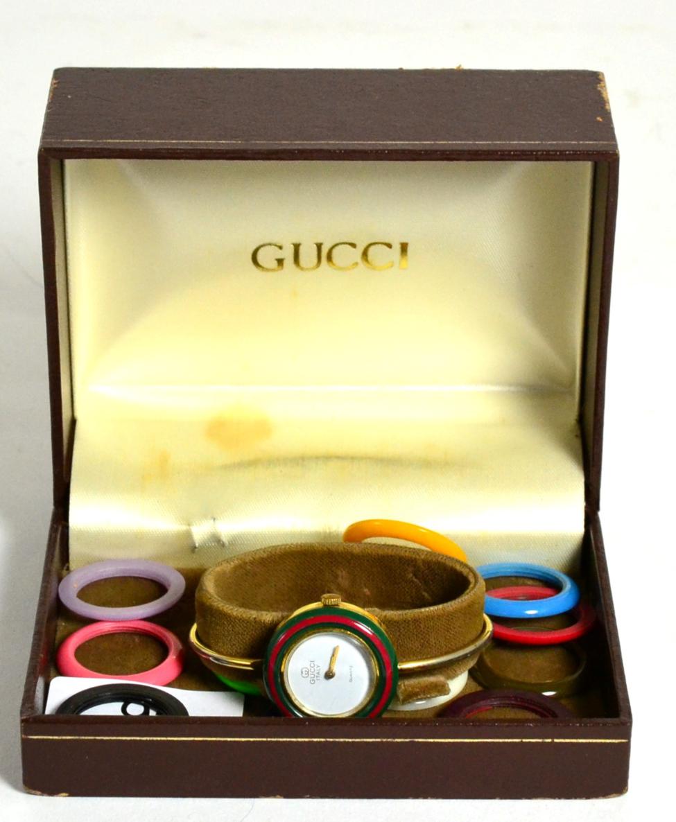 Lot 95 - Gucci ladies wristwatch with interchangeable