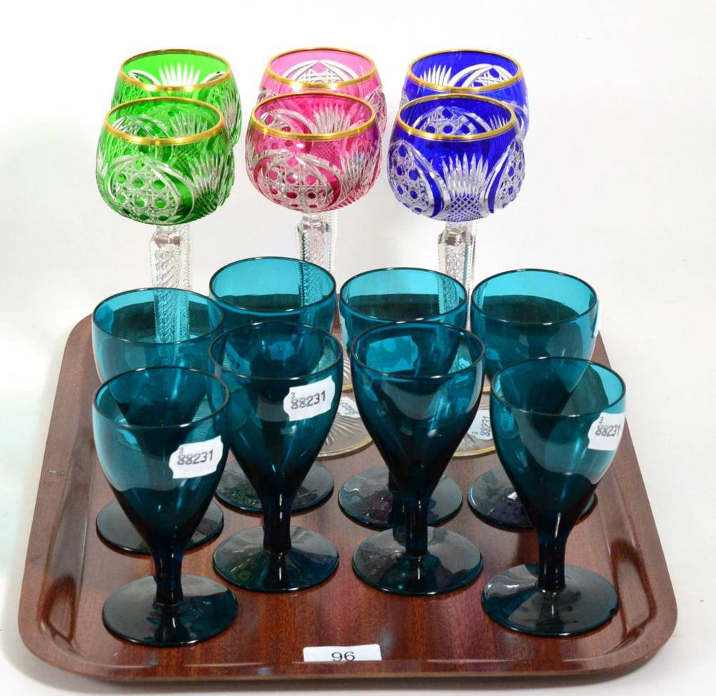 Lot 96 - A set of six cut glass hock glasses and a set
