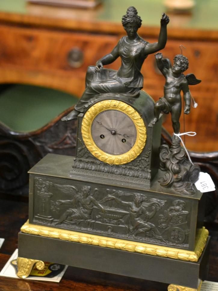 Lot 381 - A French gilt metal striking mantel clock,