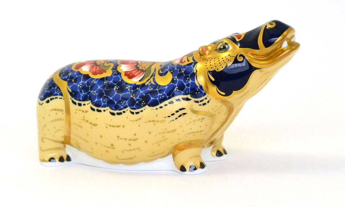 Lot 245 - A Royal Crown Derby paperweight: Hippo (with