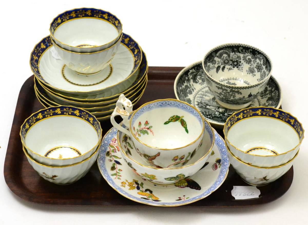 Lot 344 - Six blue and gilt tea bowls and saucers and