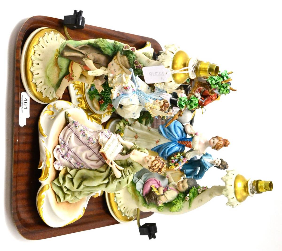 Lot 461 - Two Capodimonte figural table lamps and four