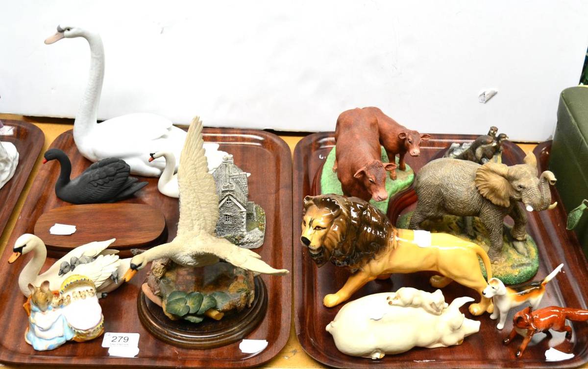 Lot 279 - Beswick lion, pig, fox, hound, Beatrix