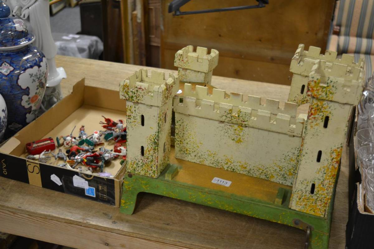 Lot 1113 - Tri-ang style painted wooden fort with four