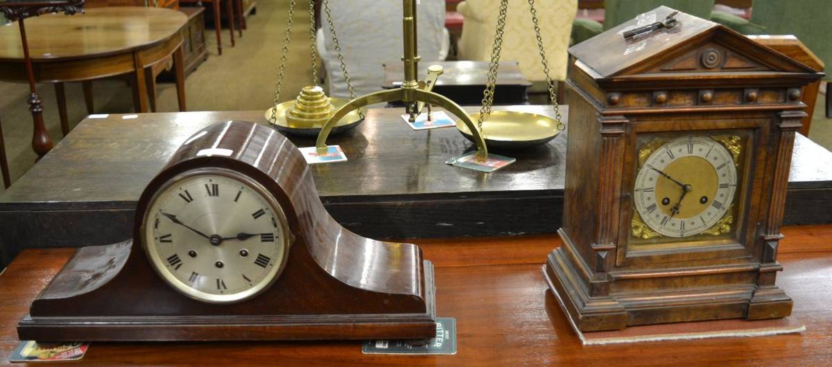 Lot 433 - A 19th century walnut cased mantel clock of