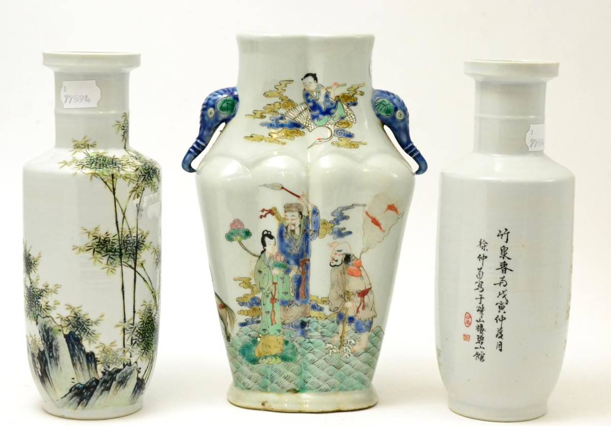 Lot 385 - A group of three Chinese polychrome vases,