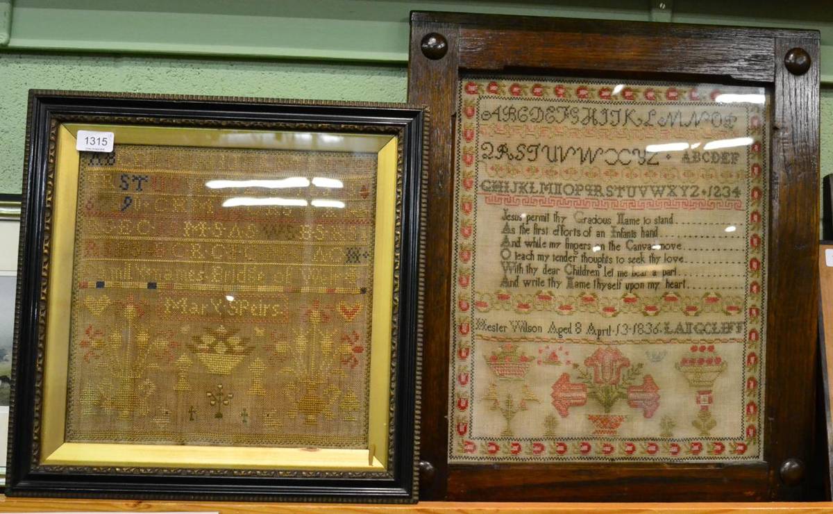Lot 1315 - Alphabet sampler worked by Hester Wilson,