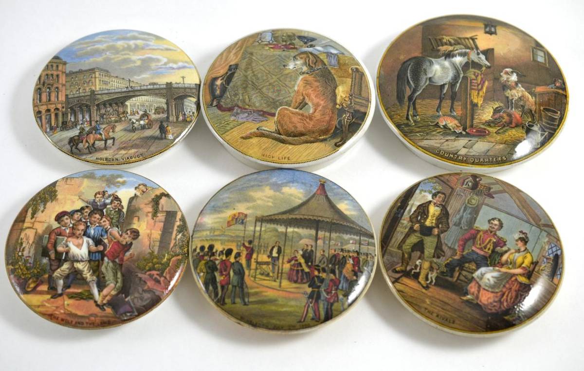 Lot 4 - A group of Six Pratt Ware pot lids, The Rivals,