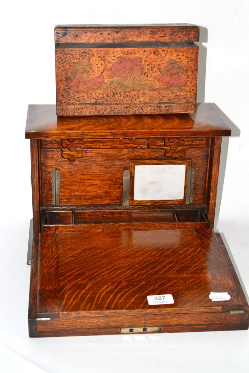 Lot 327 - Oak correspondence box and a pokerwork