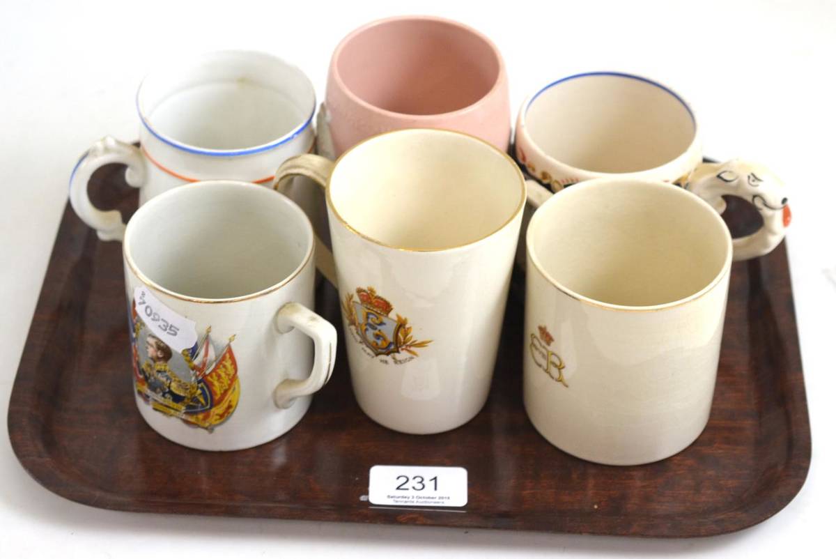 Lot 231 - A Laura Knight George VI mug and five Edward