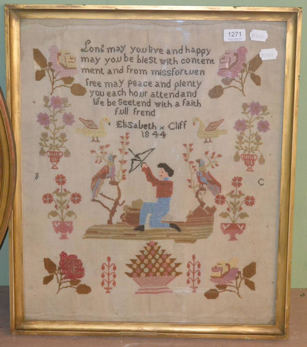Lot 1271 - Victorian sampler by Elizabeth Cliff 1844