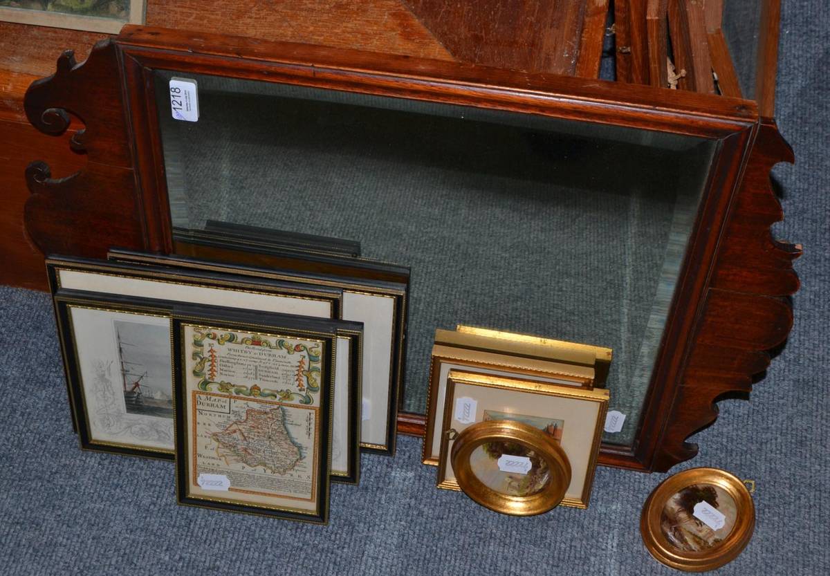 Lot 1218 - A Chippendale style mirror, a map of Durham,
