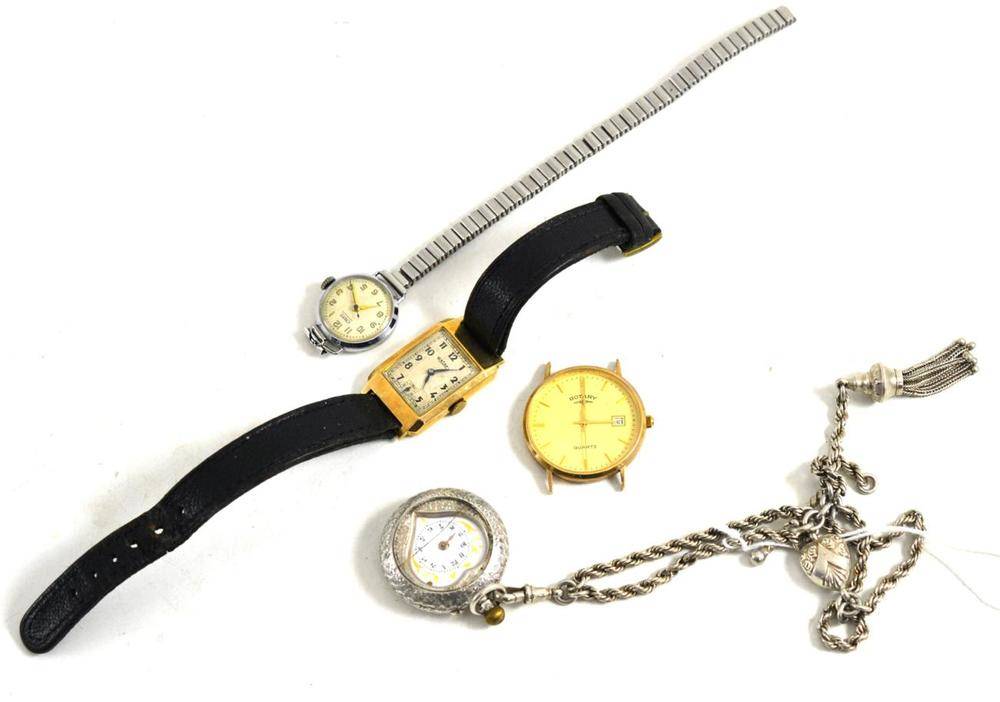 Lot 108 - Two 9ct gold Rotary wristwatches, fob watch