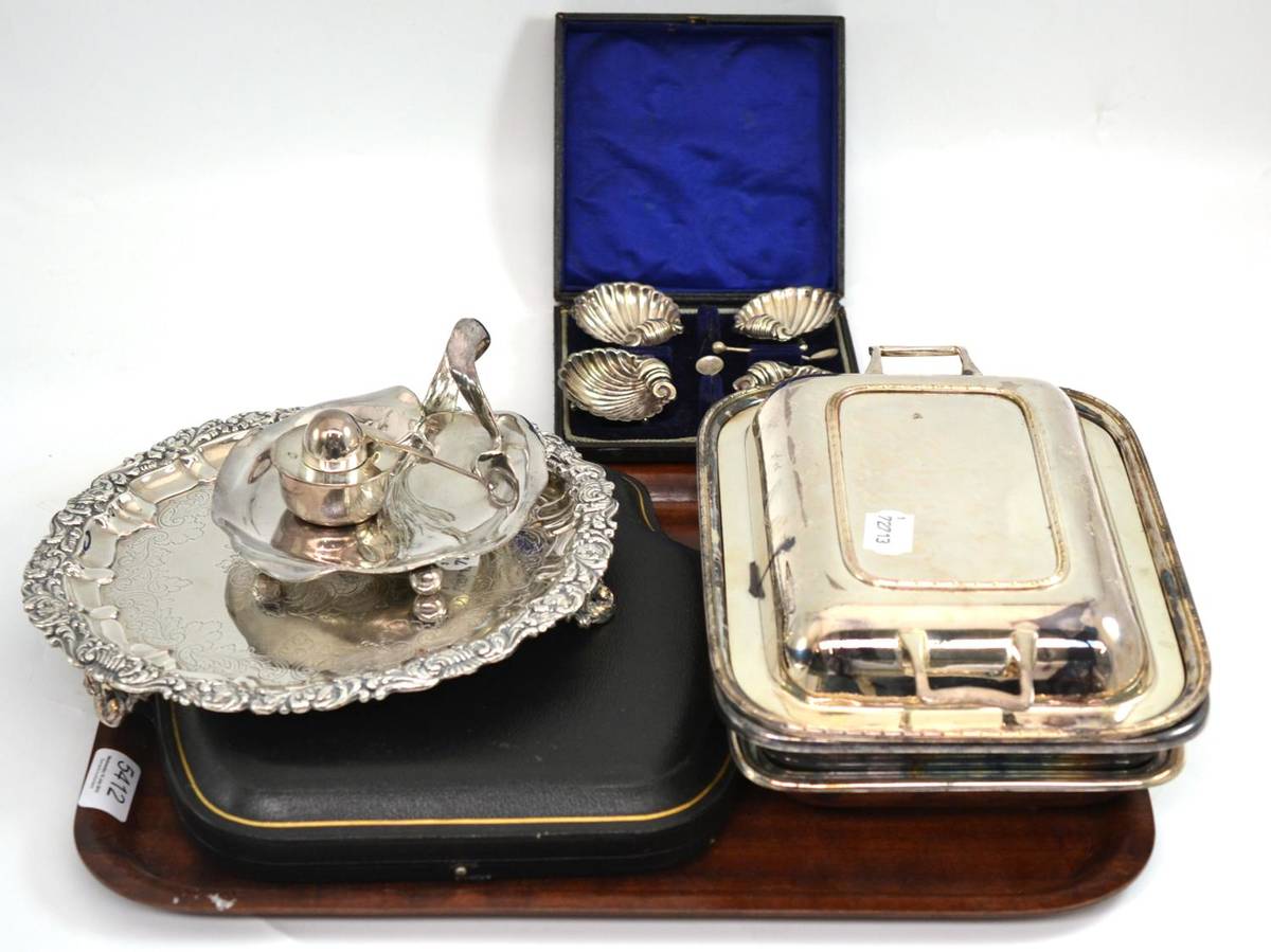 Lot 5412 - Cased set of four silver shell salts and