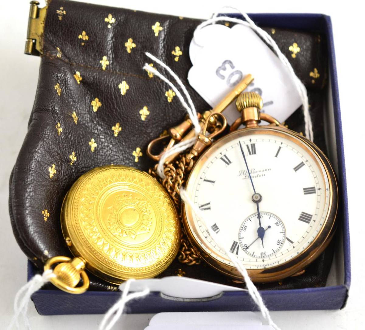 Lot 382 - Benson 9ct watch, 9ct watch chain (15g),