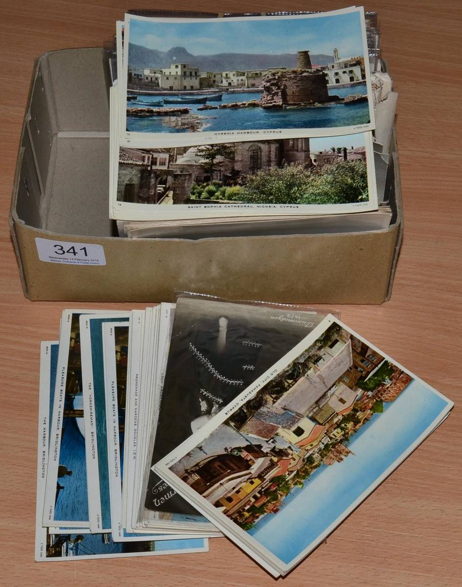 Lot 341 - Small Box of postcards with a bundle of