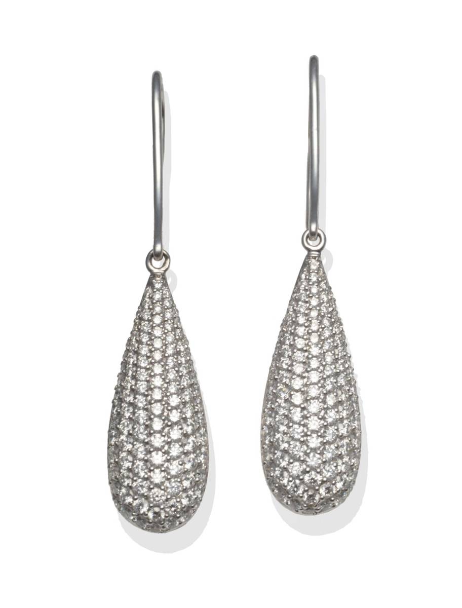 Lot 268 - A Pair of Diamond Drop Earrings, white wires