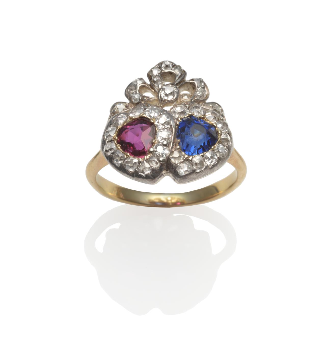 Lot 341 - A Ruby, Sapphire and Diamond Conjoined Heart