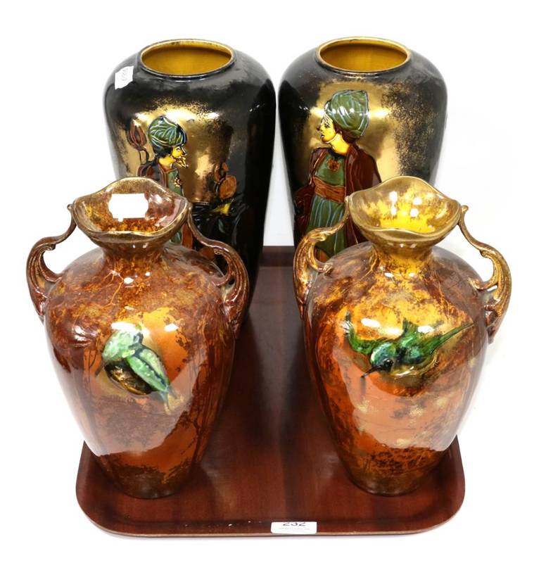 Lot 232 - A pair of Phoenix ware style pottery vases