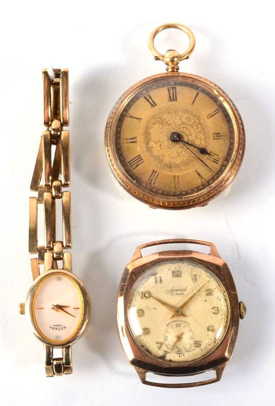Lot 216 - A 9 carat gold Rotary wristwatch; a fob