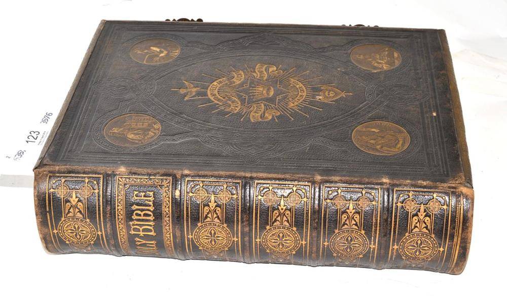 Lot 123 - Victorian family bible with metal clasps