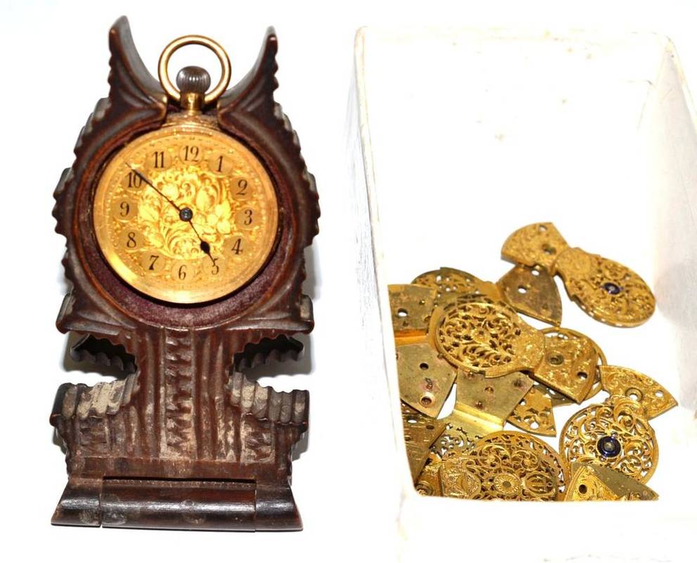 Lot 14 - An 18ct gold fob watch, a carved wooden