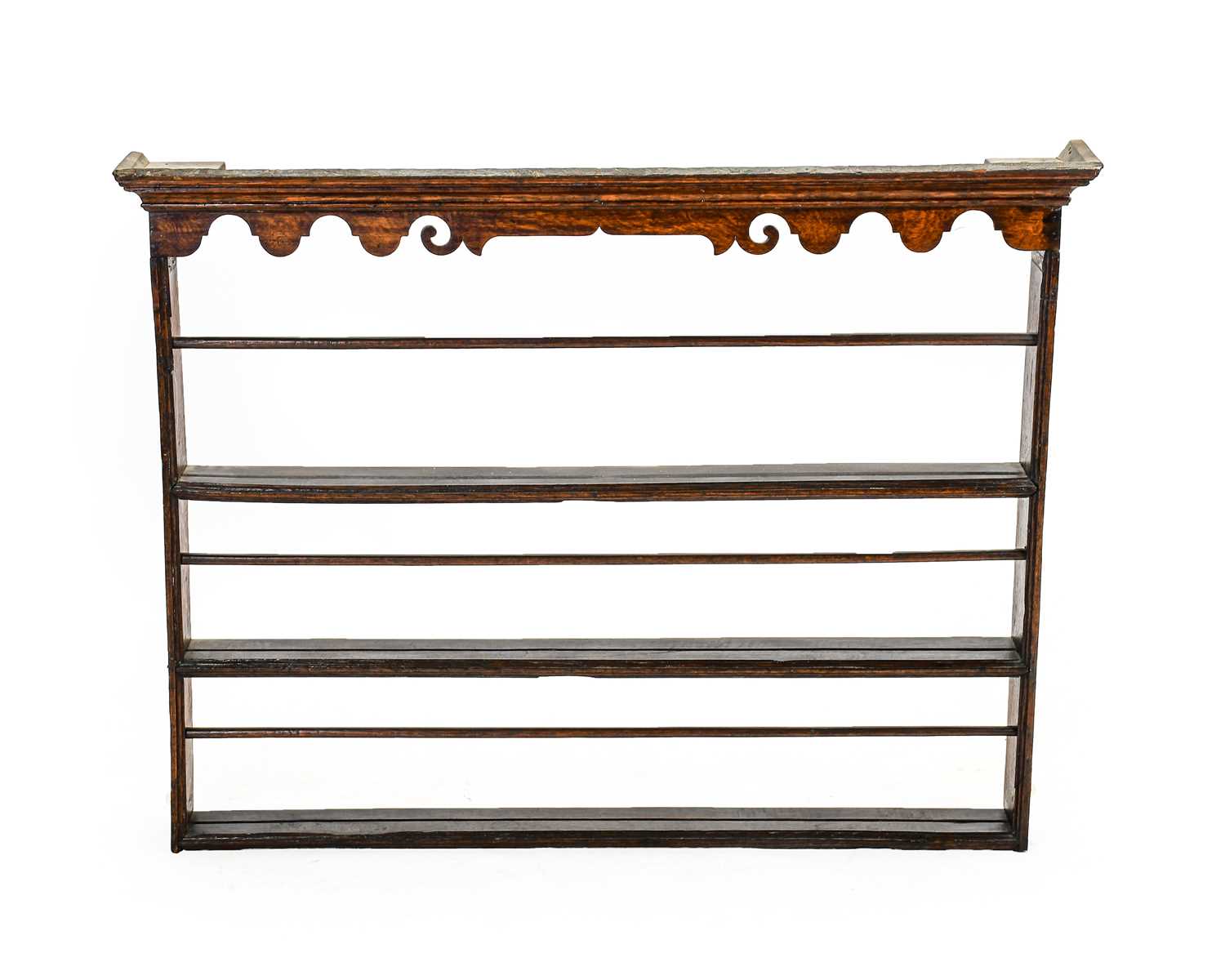 Lot 1143 - A George III oak Delft rack, 121cm by 16cm