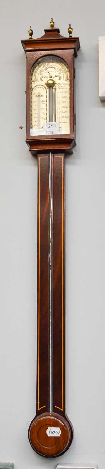 Lot 1255 - A Reproduction Mahogany Stick Barometer,