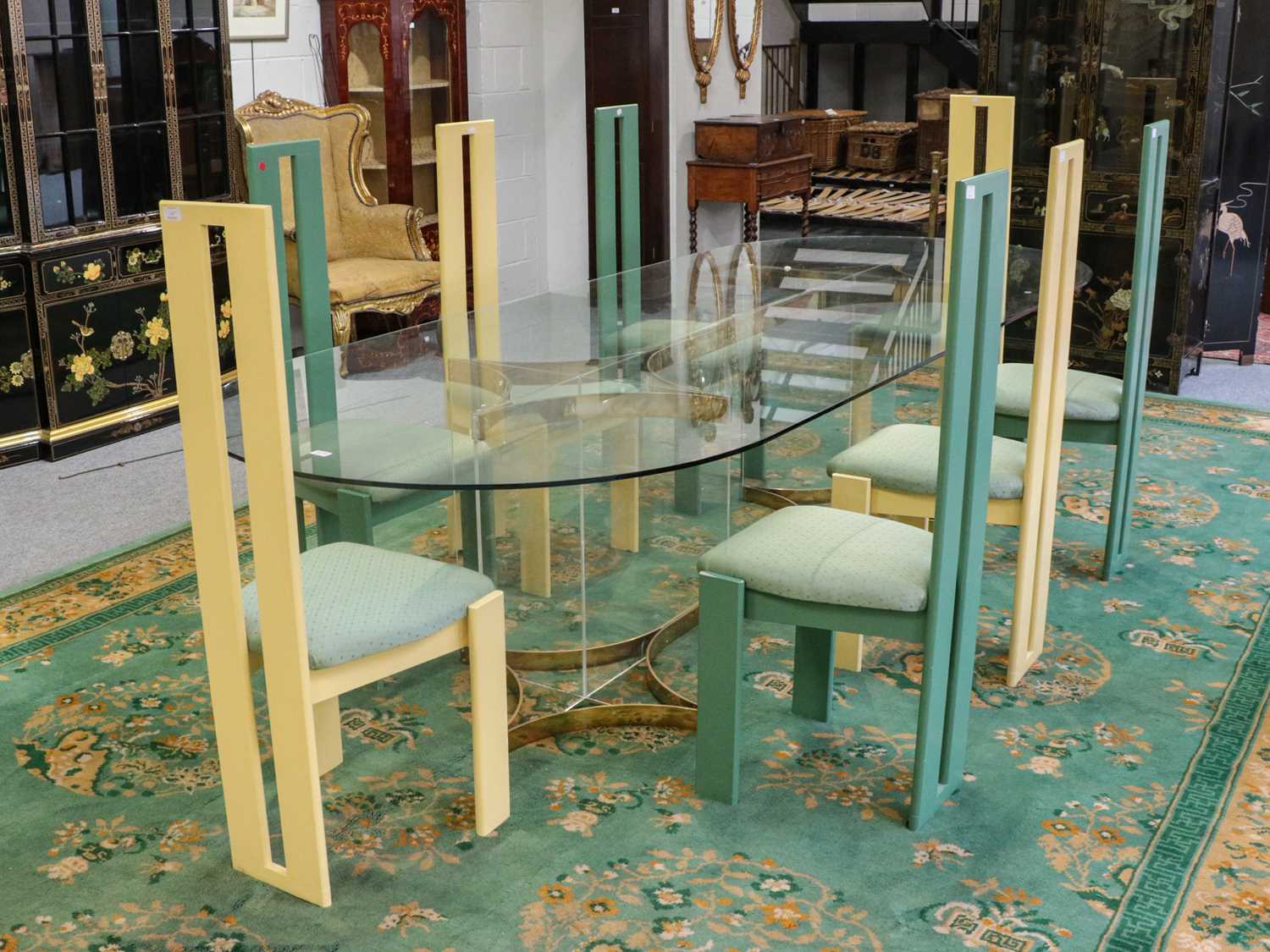 Lot 1178 - A 1980's glass top dining table and a a set