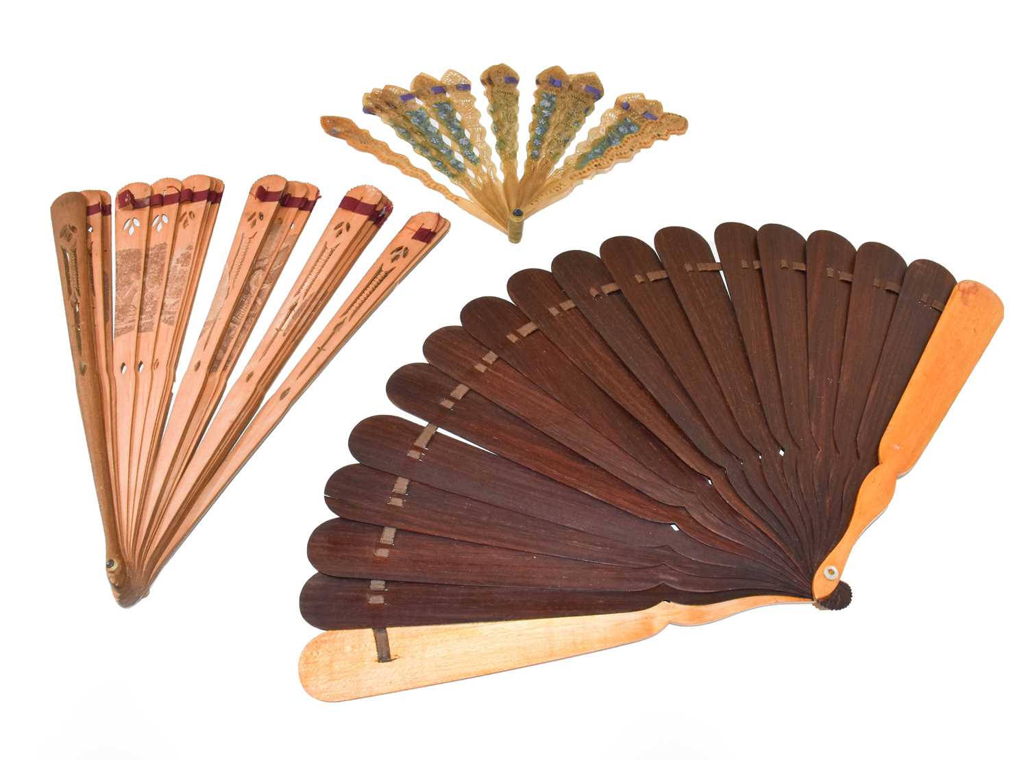 Lot 1024 - Five 19th century fans, comprising: a small