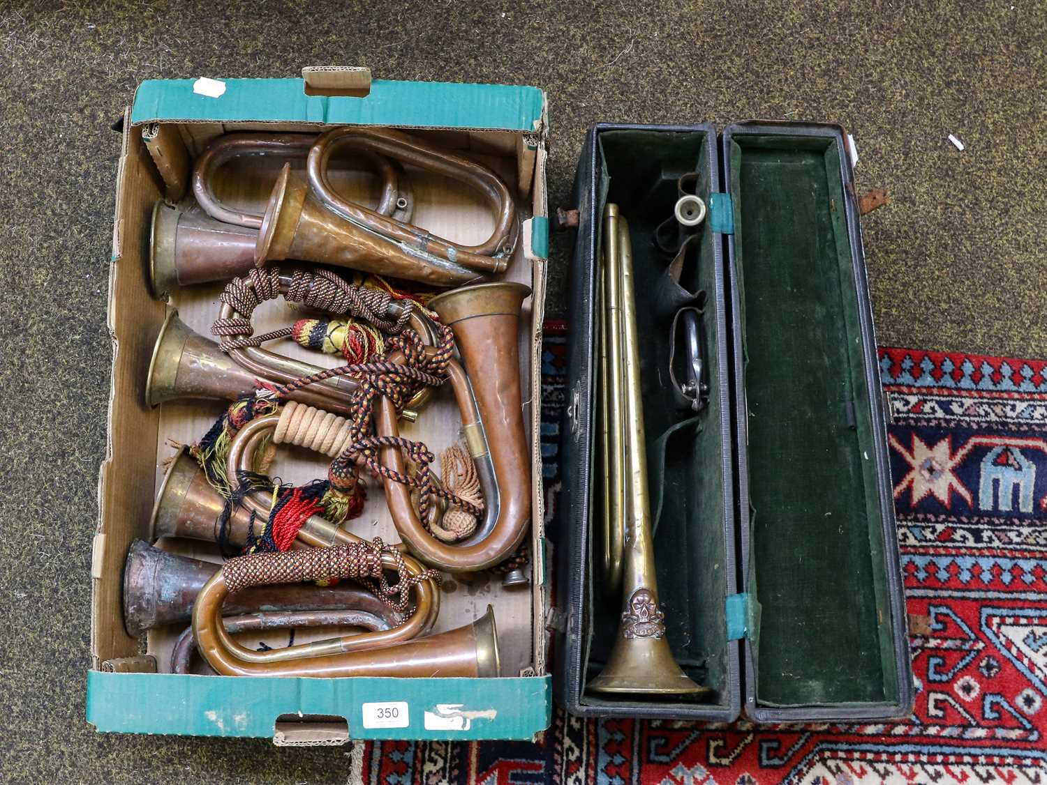 Lot 350 - A box of bugle and boys brigade, and cased