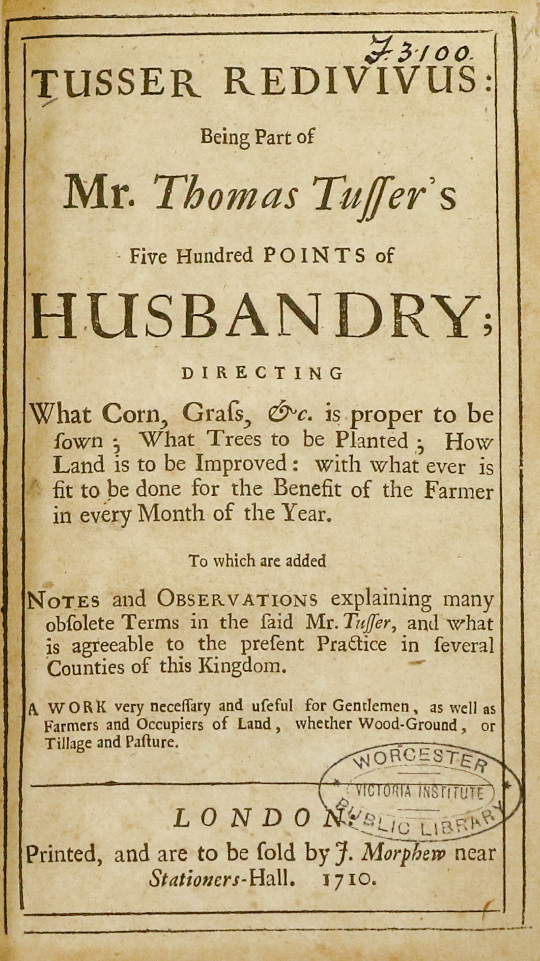 Lot 161 - TUSSER (Thomas) Five Hundred Points of Good