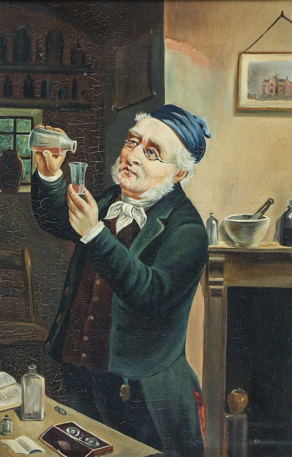 Lot 1069 - Small oil, Apothocary and a small circular