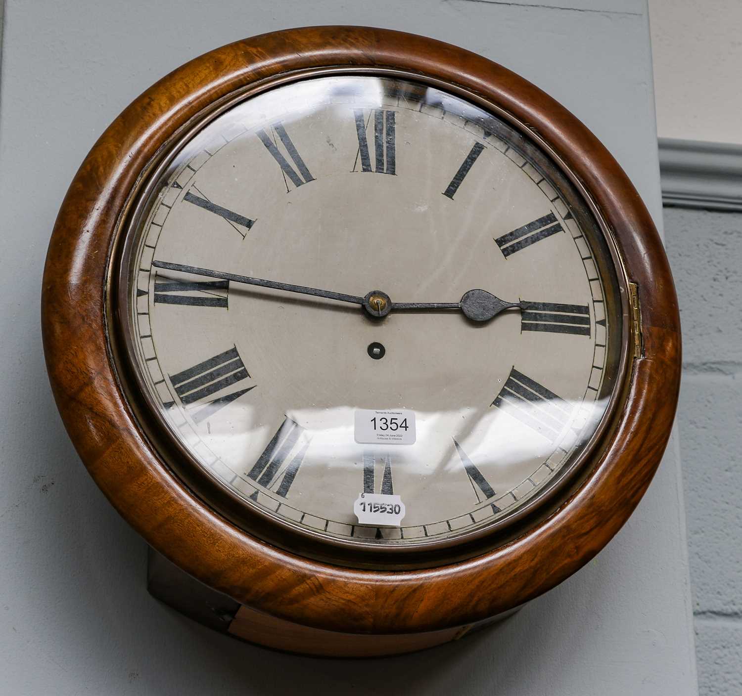 Lot 1354 - A 13" wall timepiece, single fusee movement,