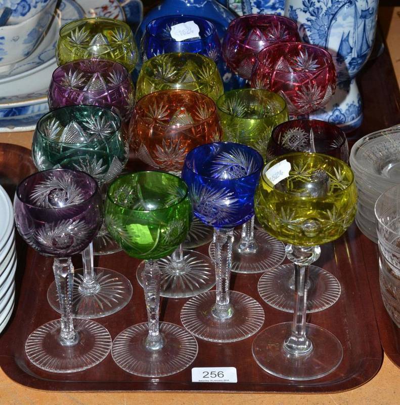 Lot 256 - A set of eight Bohemian hock glasses, a set