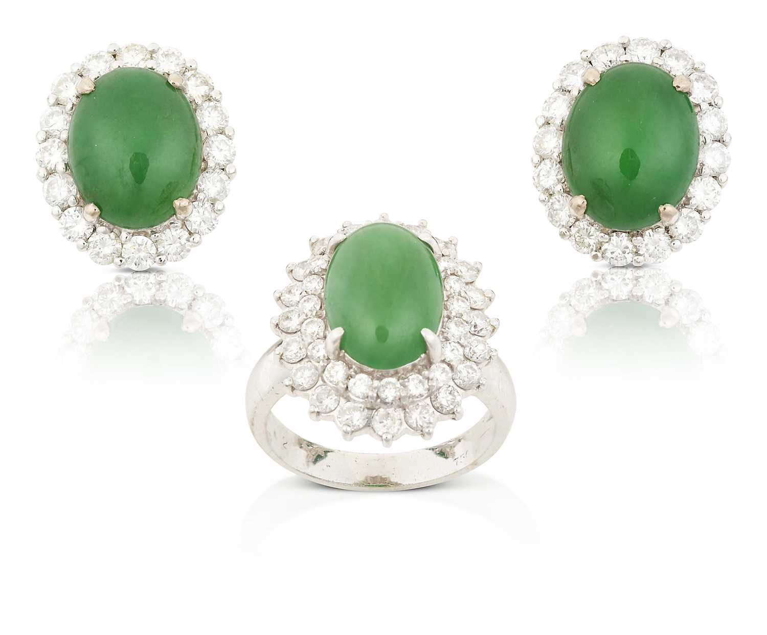 Lot 2292 - A Jade Cluster Ring and A Pair of Jade and