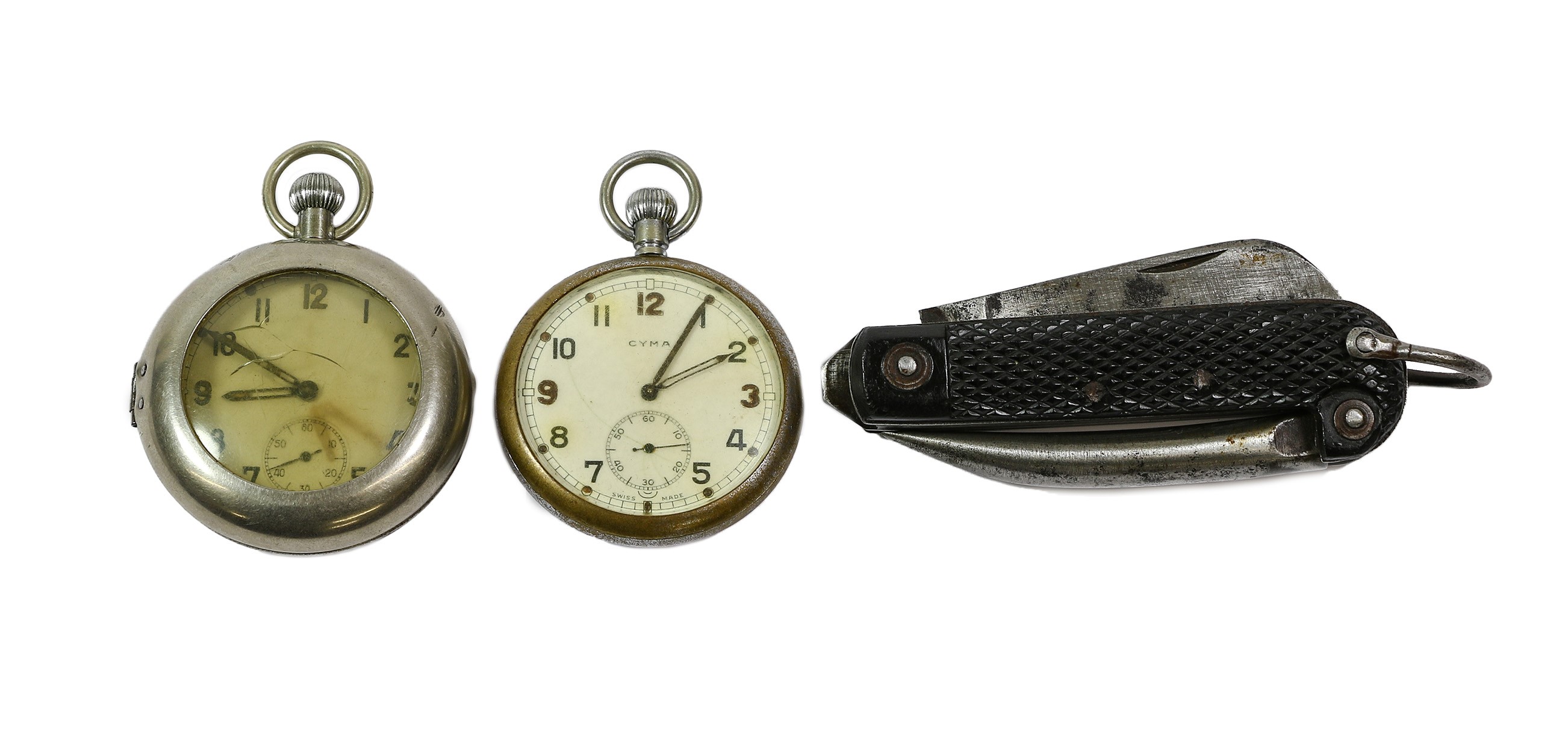 Lot 2170 - A Military Top Wind Pocket Watch by Cyma,