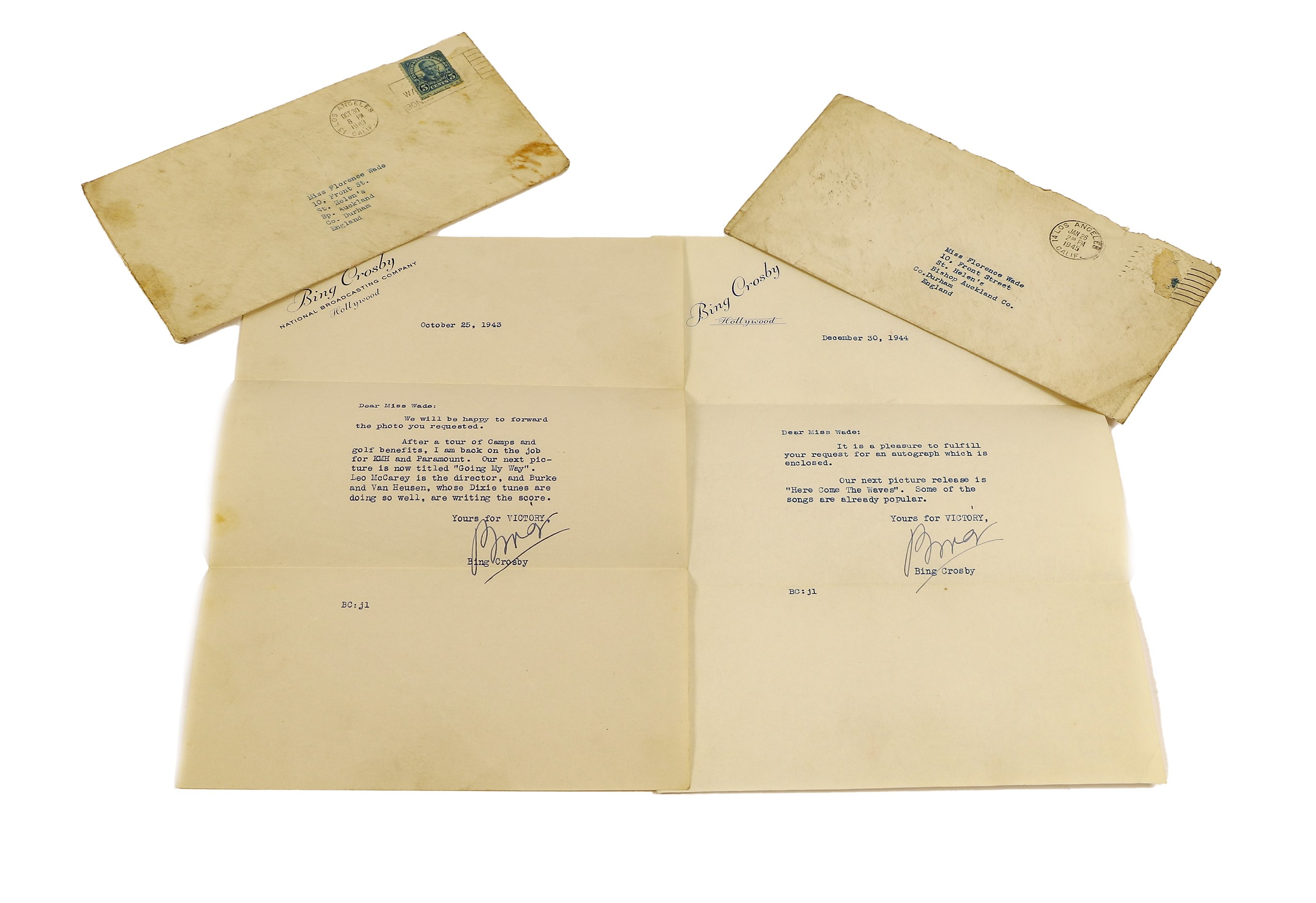 Lot 39 - Bing Crosby Two Hand Signed Letters