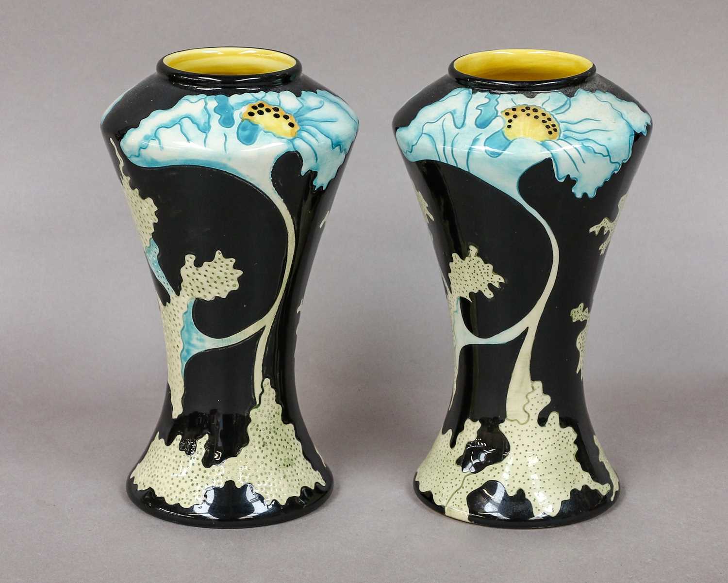 Lot 204 - A pair of Black Ryden waisted vases,