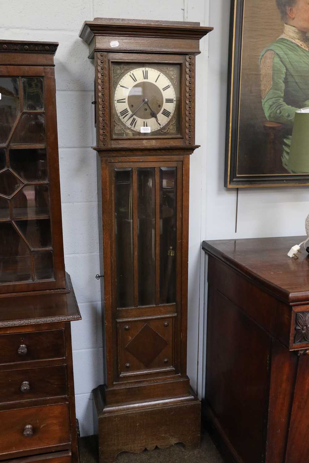 Lot 1223 - An Oak Chiming Longcase Clock, 20th century,